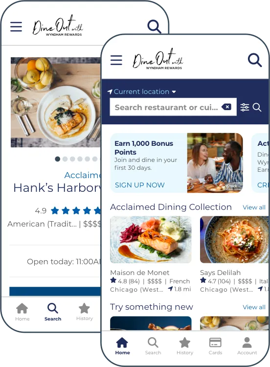 Screenshot of iOS version of Dine Out with Wyndham Rewards app
